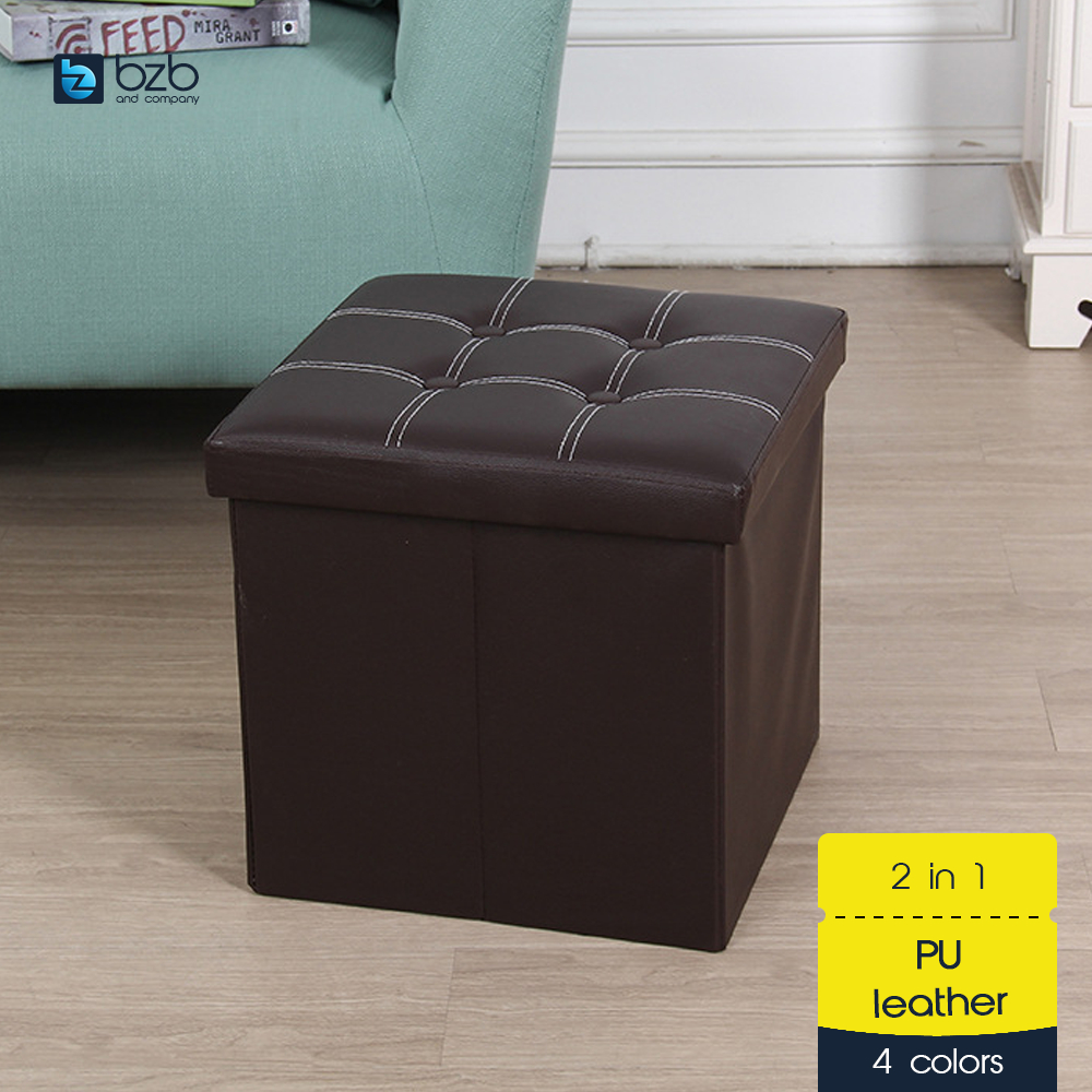 2 In 1 PU Leather Folding Storage Stool Chair Foldable Storage ...