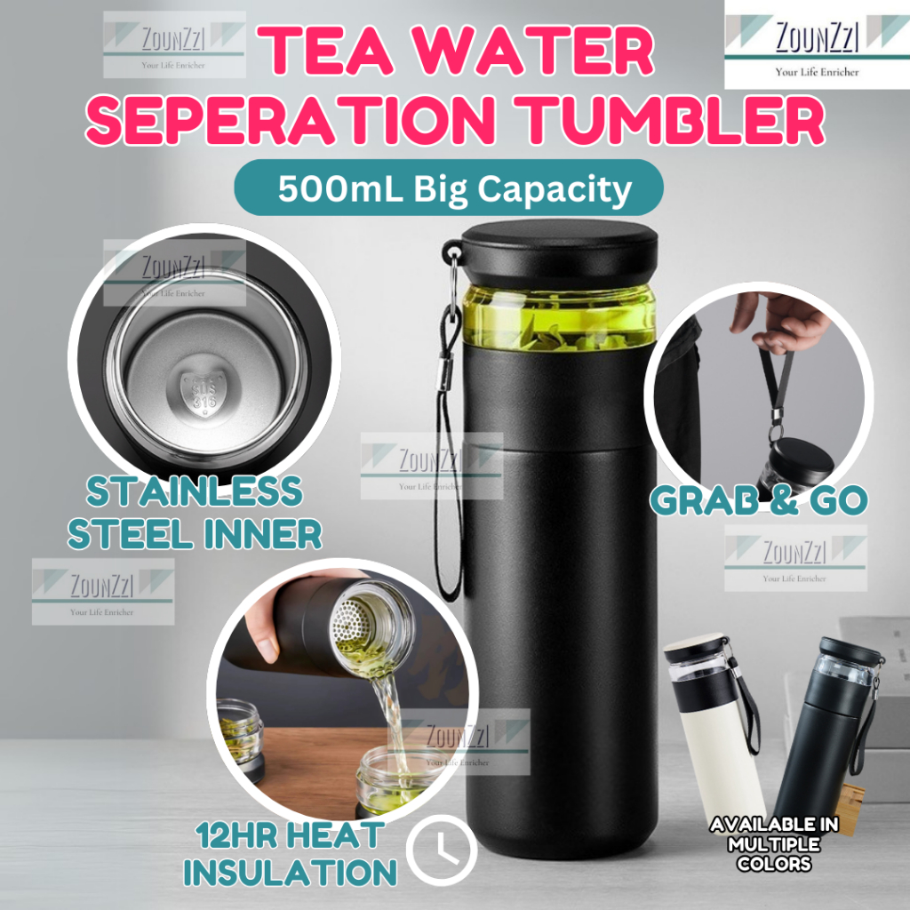 Tea Water Seperation Tumbler 500ml Filter Cup Stainless Steel Inner Big ...