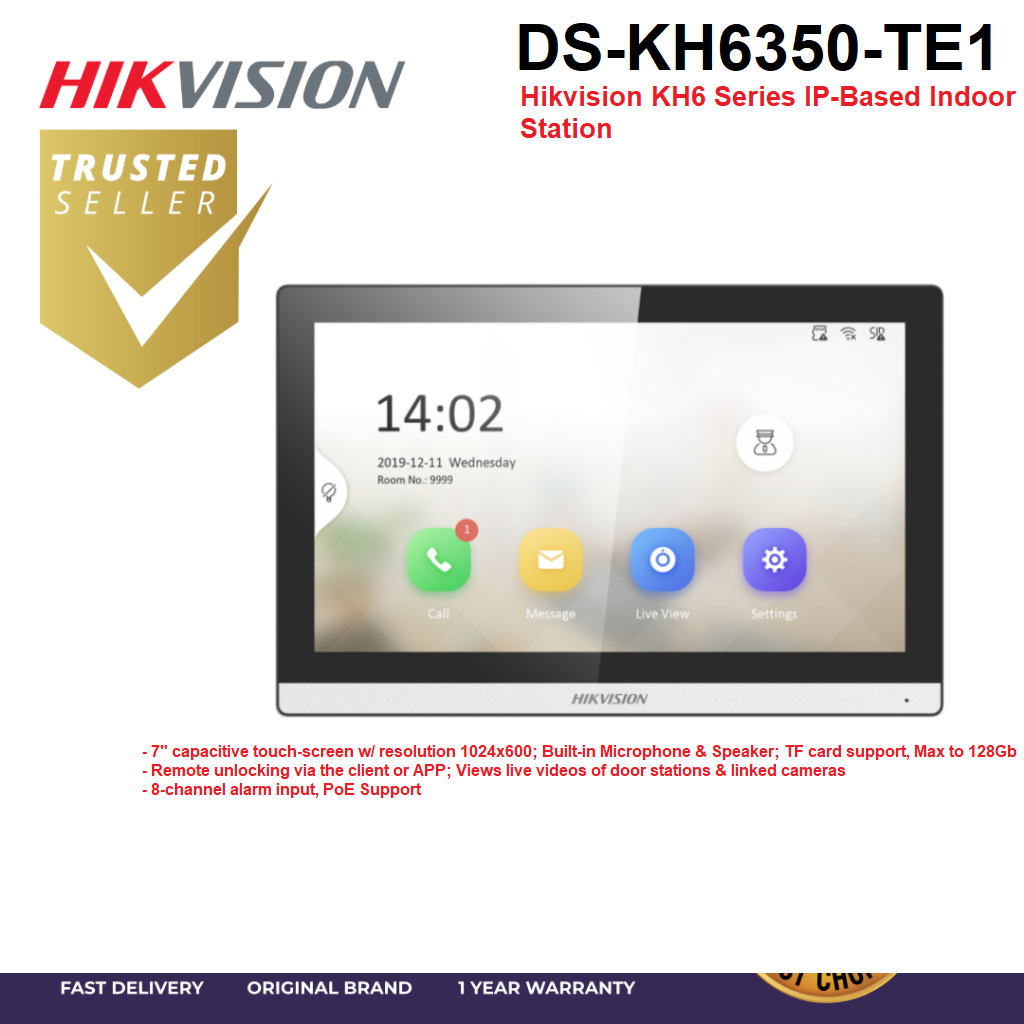 Hikvision DS-KH6350-TE1 Hikvision KH6 Series IP-Based Indoor Station - Hikvision Door Access ...