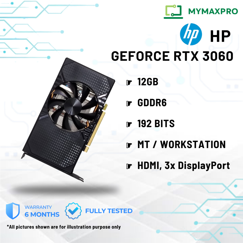 HP GEFORCE RTX 3060 12GB GDDR6 192Bits HDMI DisplayPort MT/ Workstation ...