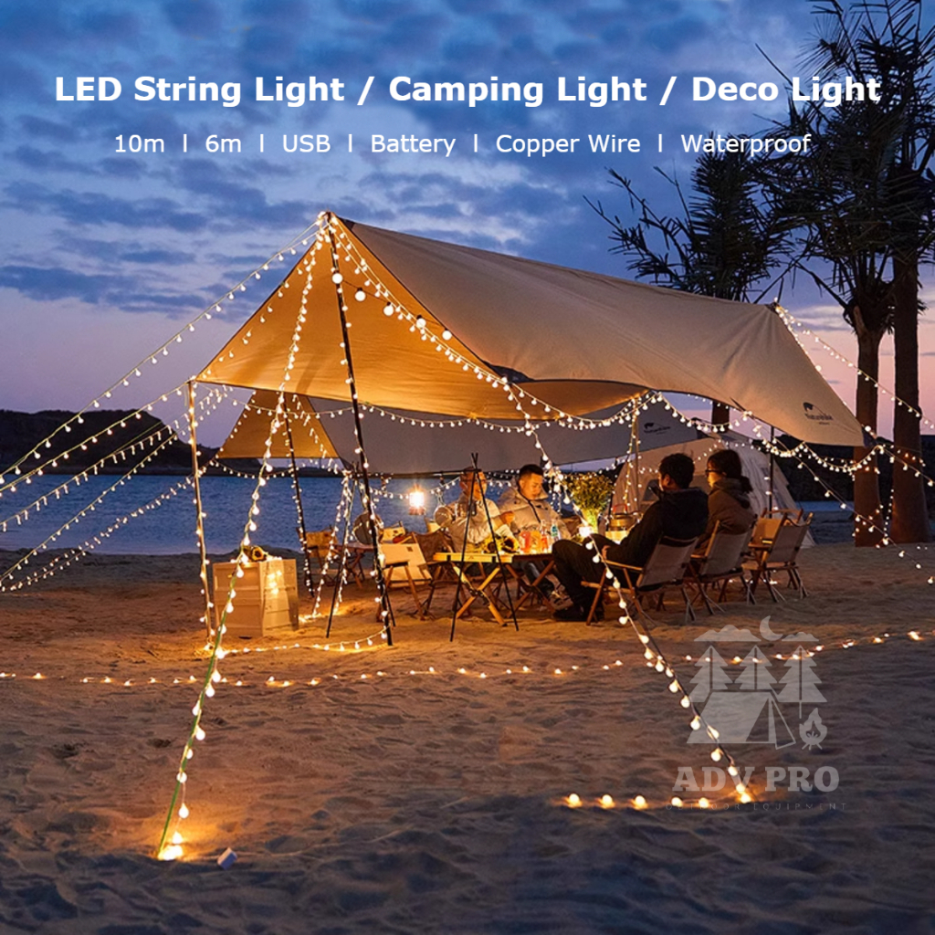 Camping LED Light String Ball Fairy Light Lampu Kelip Gantung Bilik Tidur Tent Khemah Flysheet ...