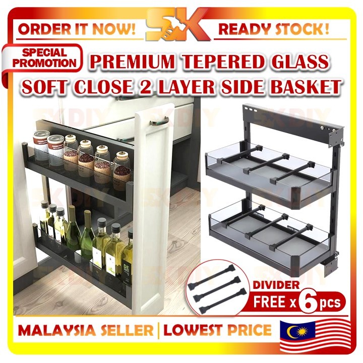 Soft Close Side Basket Premium Aluminium Tempered Glass Basket Kitchen ...