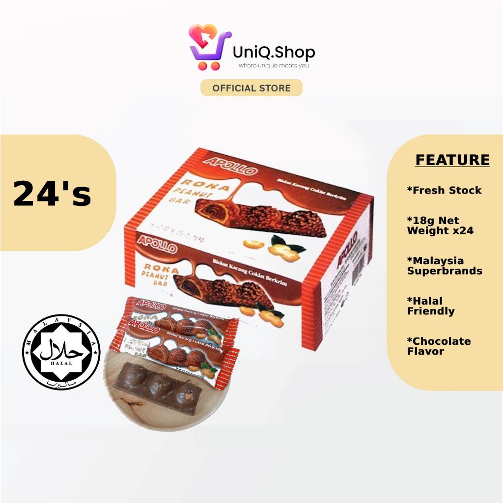 Apollo Roka Peanut Bar 18G X 24’S | Chocolate Peanut Wafer Childhood ...