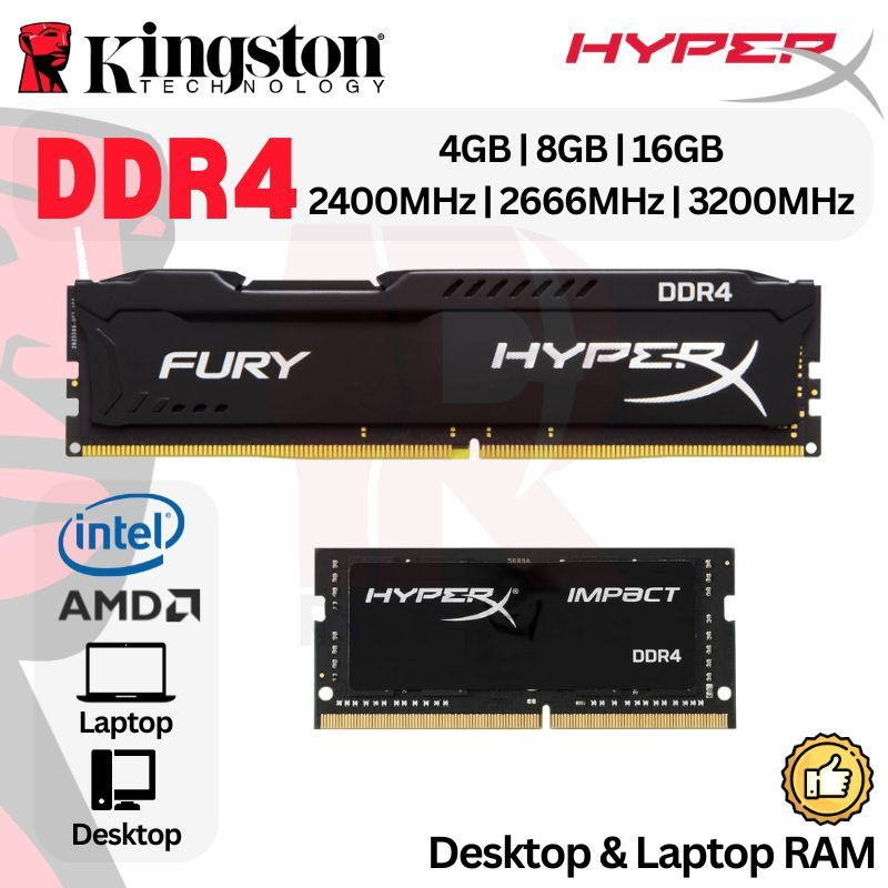 {Stok Tersedia} Kingston HyperX FURY DDR4 RAM 4GB 8GB 16GB Desktop Laptop GAMING 2133 2666 ...