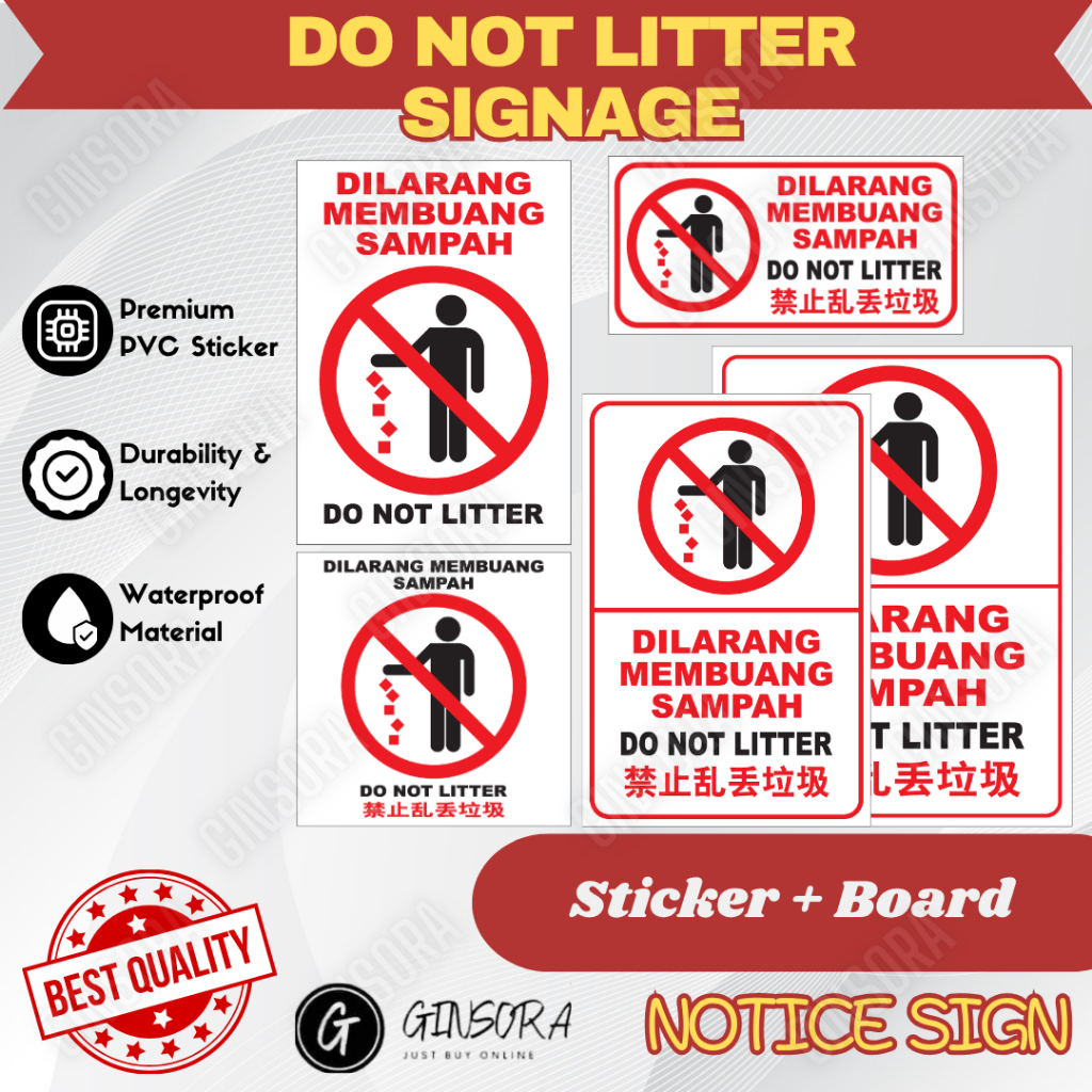【Do Not Litter Sign】PVC Board| Dilarang Membuang Sampah Papan Tanda ...