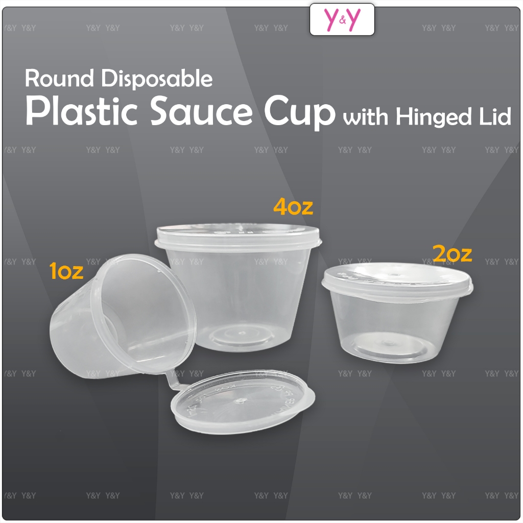 Round Takeaway Plastic Sauce Cup with Hinged Lid / PP Deli Round Plastic Food Container / Bekas ...