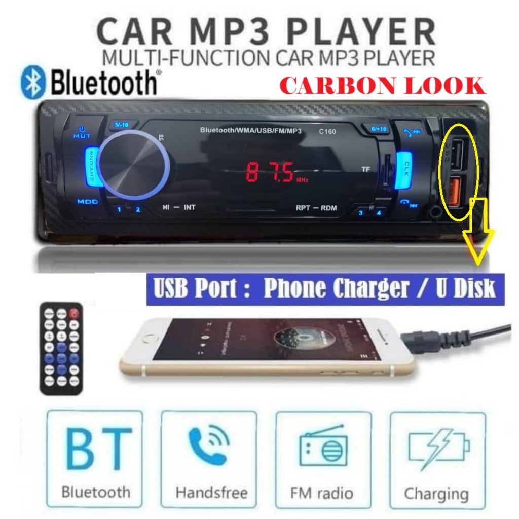 Car Radio USB Player Bluetooth Transmitter Receiver Head Unit Single ...