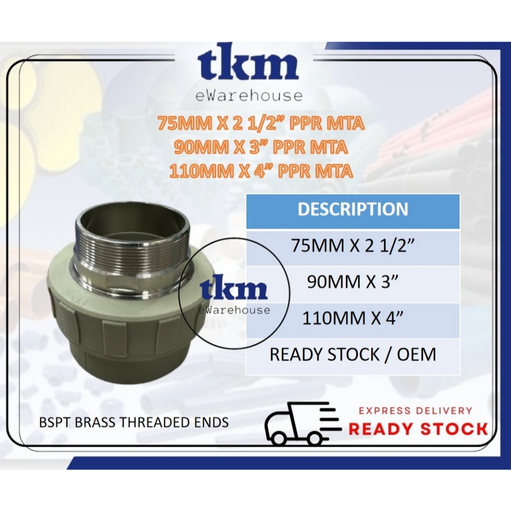 [TKM] 75mm 90mm 110mm PPR PIPE & FITTINGS FTA-THREADED FEMALE COUPLING ...