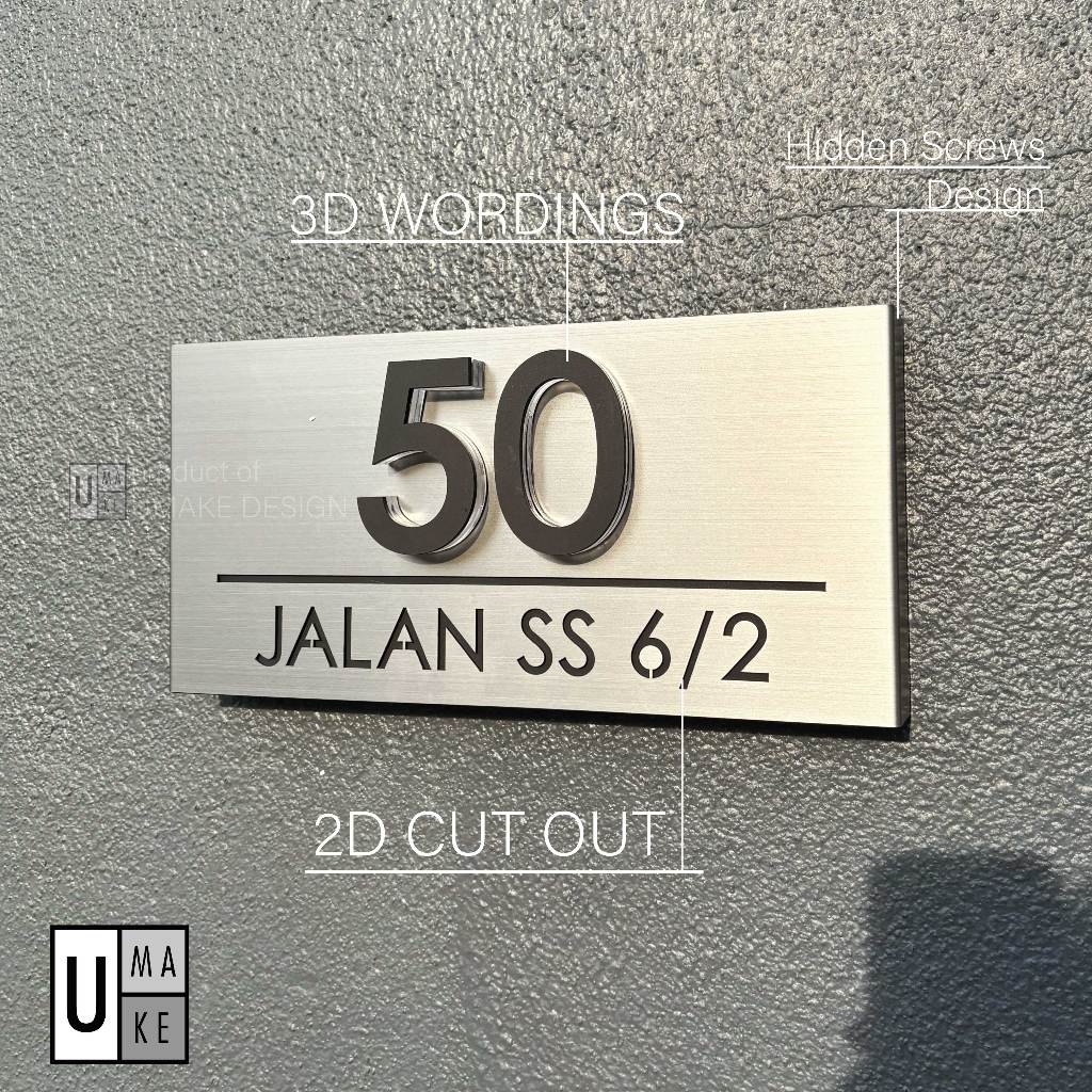 Signage Rumah Stainless Steel / Plat Rumah / Plat Alamat Rumah / Modern ...