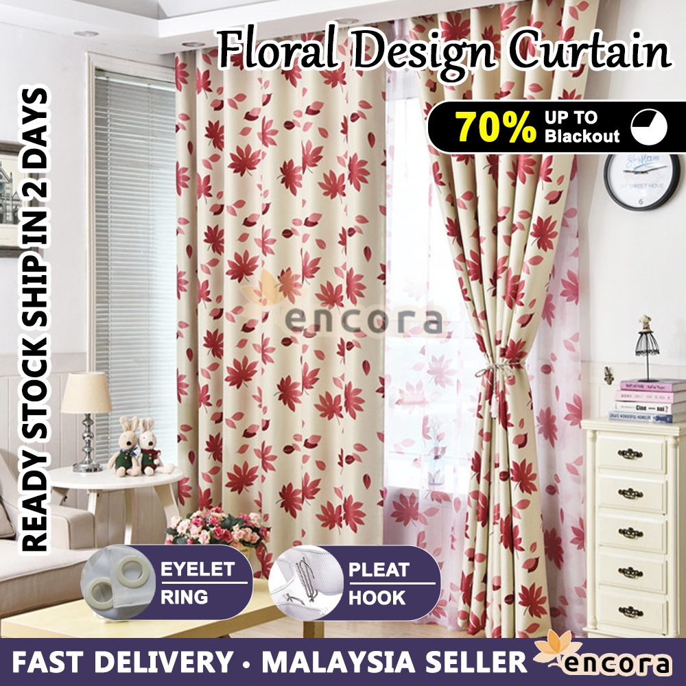 [1PC | Hook Type] Encora Floral Design Window Blackout/Sheer Curtain ...