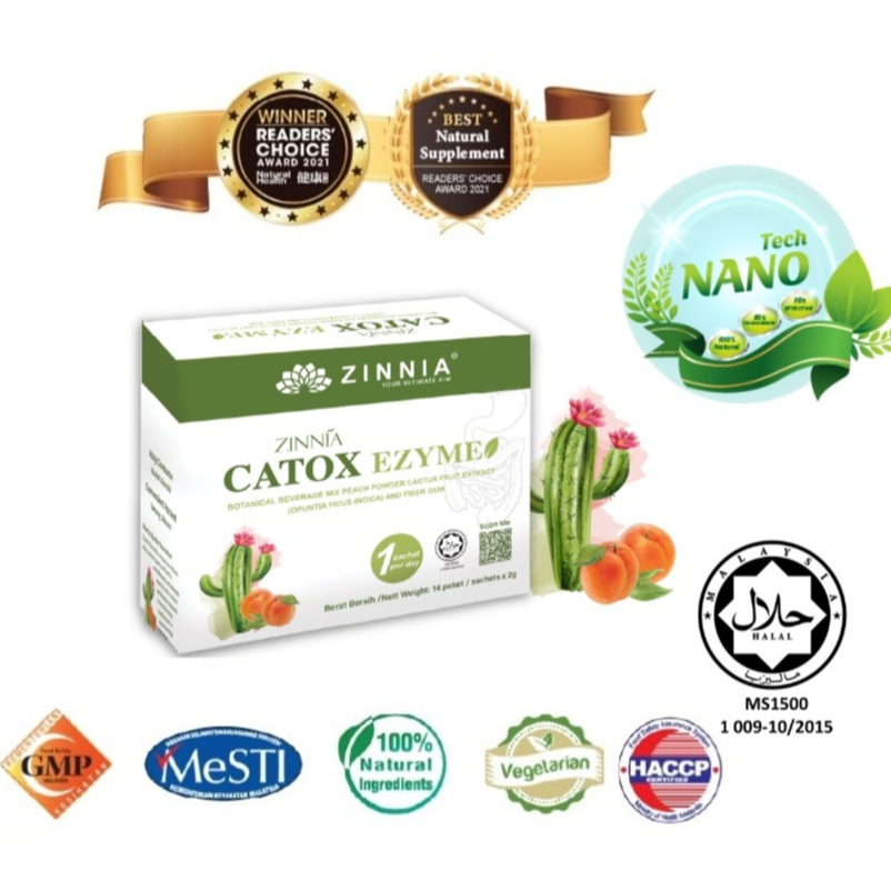 HALAL Zinnia CATOX / VTOX EZYME Natural Detox Enzyme 1000mg x 1 box (14 ...
