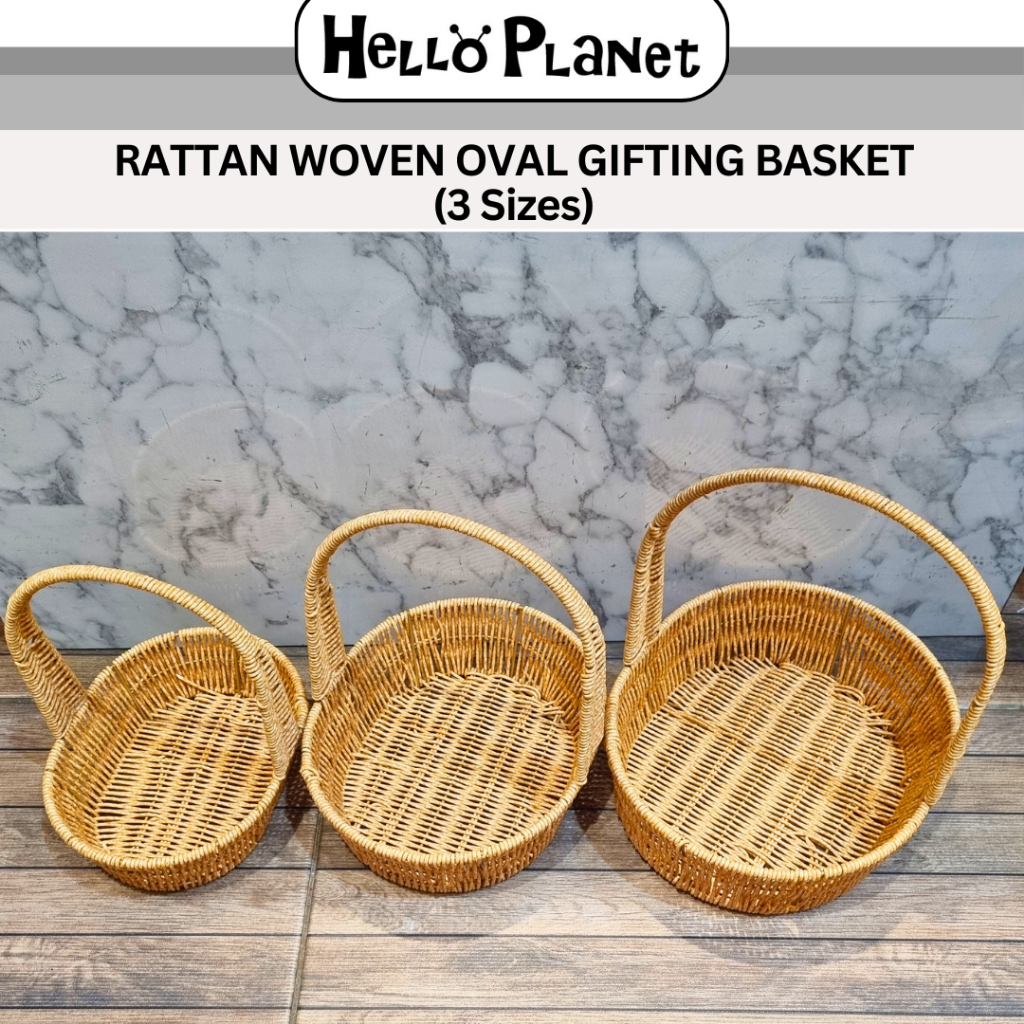 Plastic Rattan Woven Oval Baskets with Handle 3 Sizes | 藤纸绳手提礼篮托盘 ...
