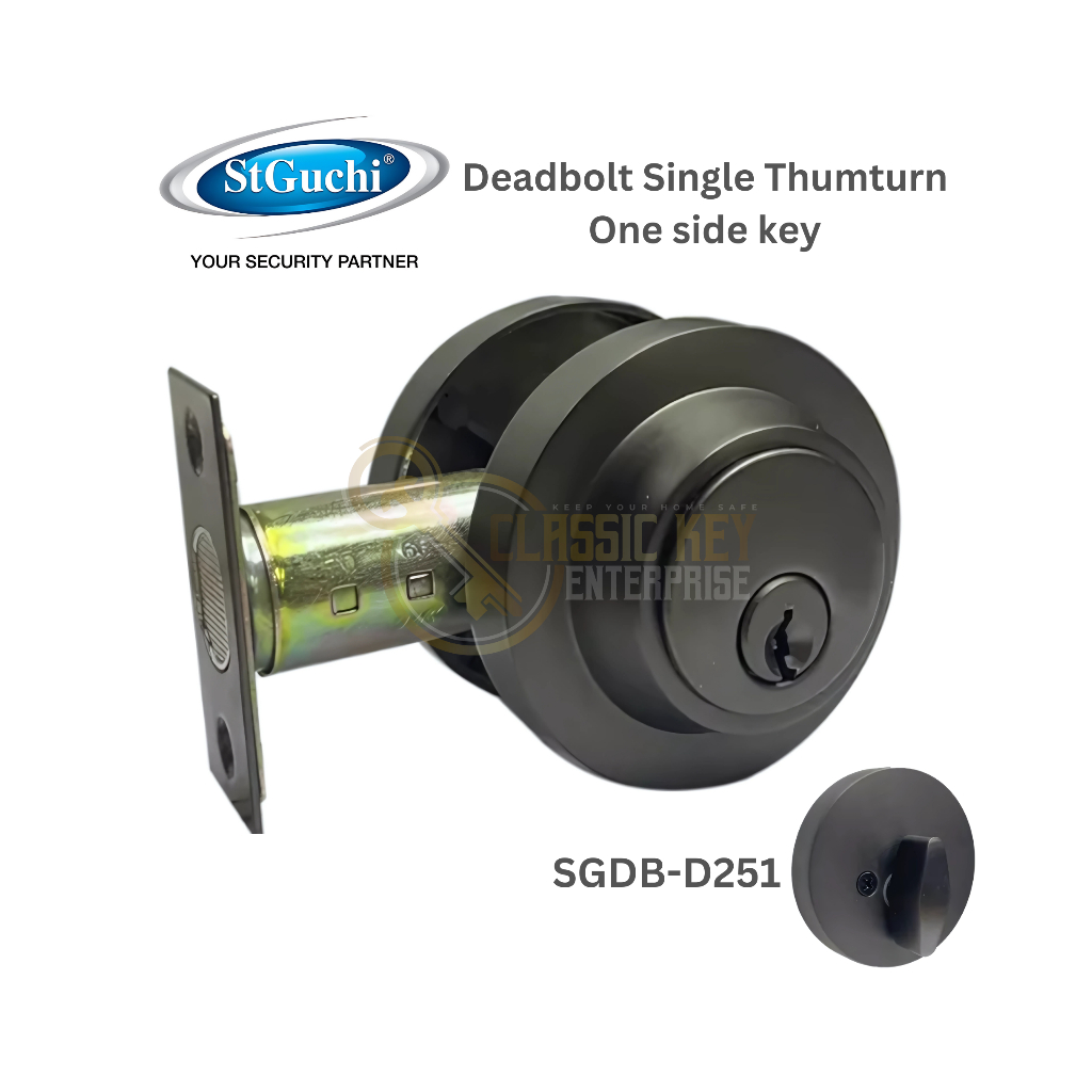 St Guchi Deadbolt Door Lock Thumbturn & Single Side Key SGDB-D251 (Grey ...