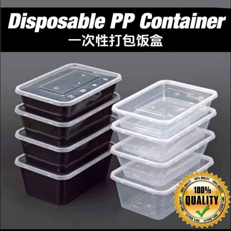 [PACKINGKU] (Black/Transperant) 50PCS Rectangular Disposable PP Container( 500ml/650ml/750ml ...