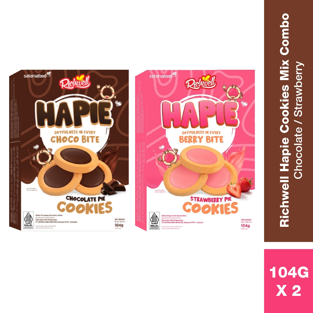 Combo Richwell Hapie Cookies Strawberry / Chocolate (104g x 2 Packs ...