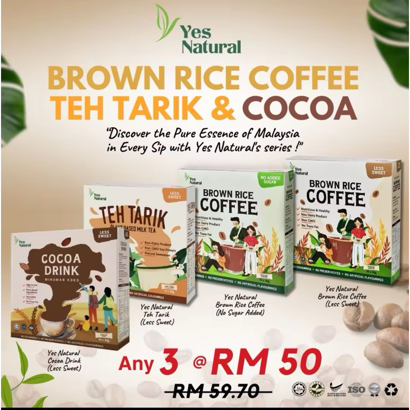Yes Natural 悦意 Brown Rice Coffee / Teh tarik / Cocoa Drink(10x30gram ...