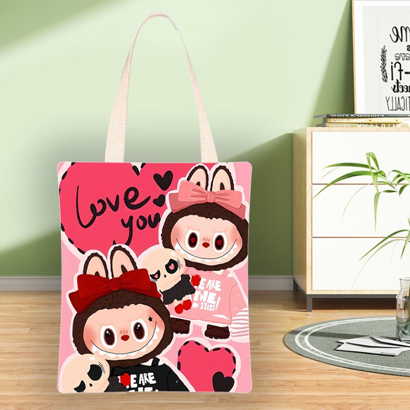 ! Labubu tote canvas bag kids, beg labubu kanvas,拉布布帆布包 | Shopee Singapore
