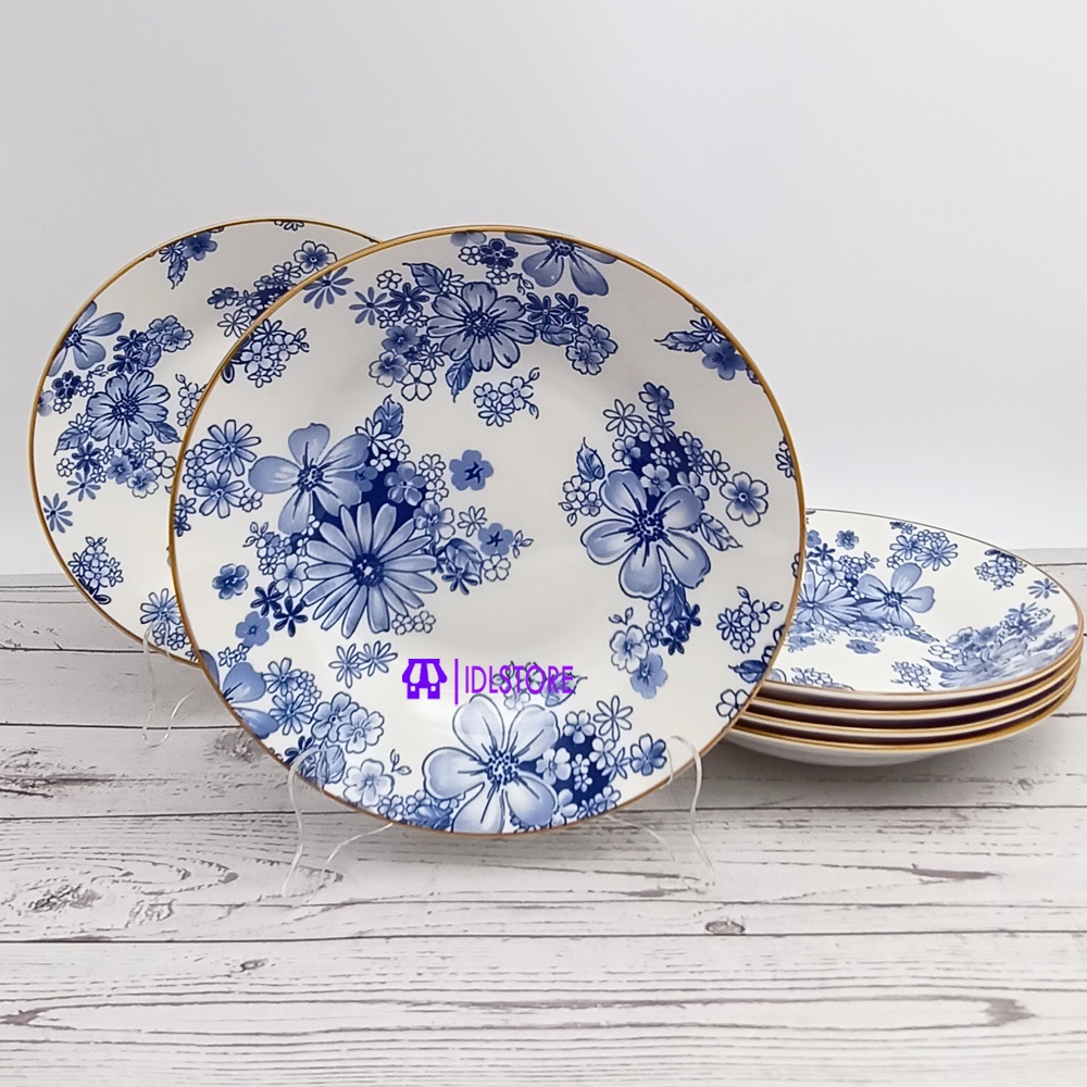 6 Pcs 20cm Porcelain Dinner Plate Bowl Set Pinggan Pinggan Melengkung ...