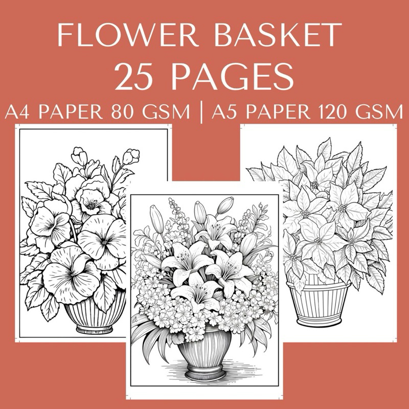 FLOWER BASKET COLORING 25 PAGES!!️COLORED BOOK & COLORED PAPER FOR ...