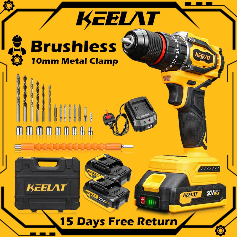 KEELAT Professional Drill Cordless Brushless Drill Battery Impact Drill ...