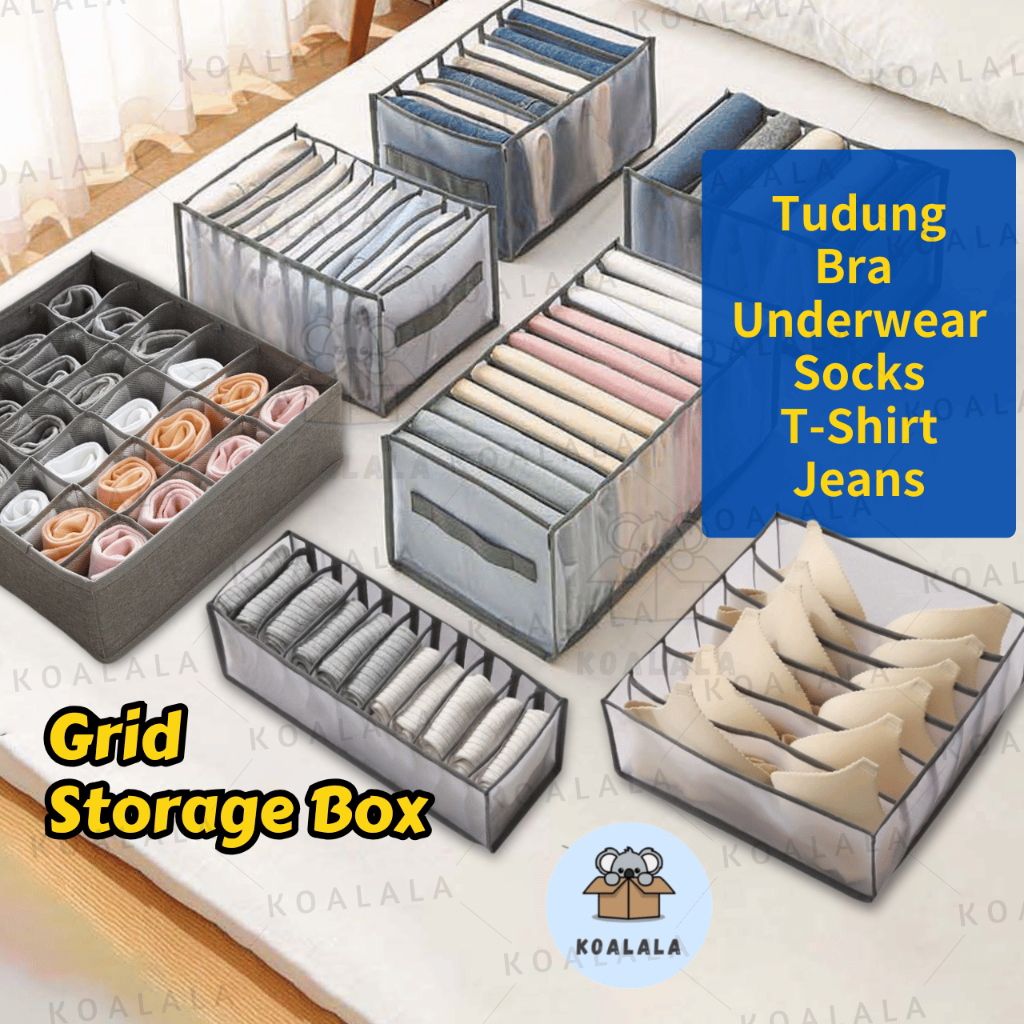 6/7/9/11 Grids Underwear Tudung Clothes Organiser Box Stackable ...