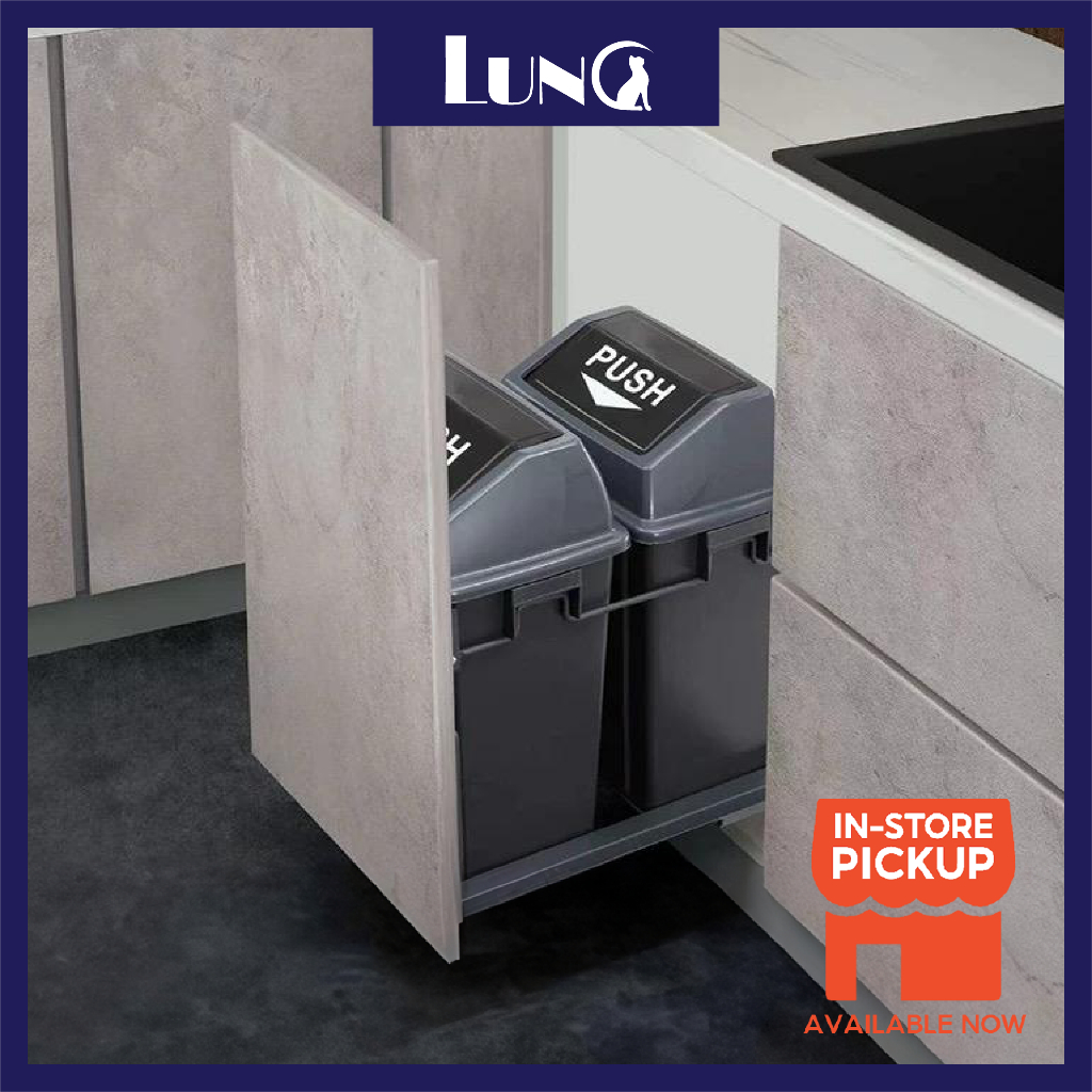40L Kitchen Cabinet Soft Closing Pull Out Sliding Built-In Dustbin With ...
