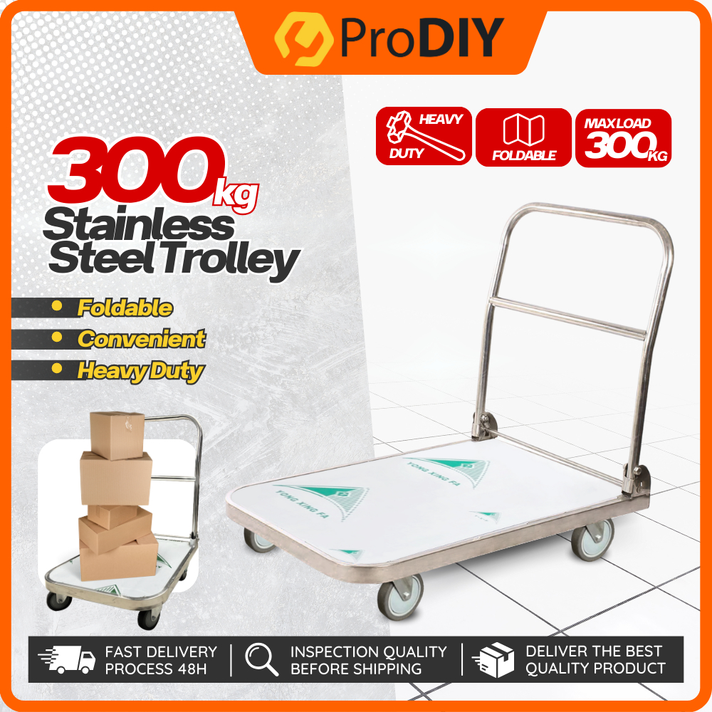 300KG Trolley Heavy Duty Stainless Steel Troli Barang Heavy Duty Troli ...