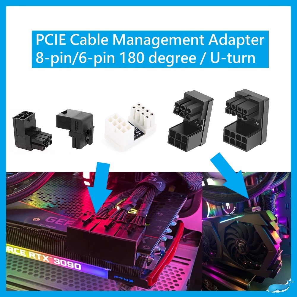 Graphic Card GPU Cable Management 8Pin/6Pin PCIE U Turn 90 Degree / 180 ...