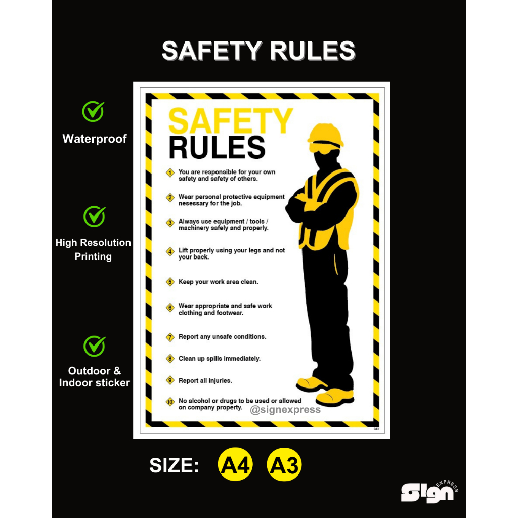 SAFETY RULES FACTORY, SAFETY RULES SIGN, LANGKAH KESELAMTAN POSTER ...