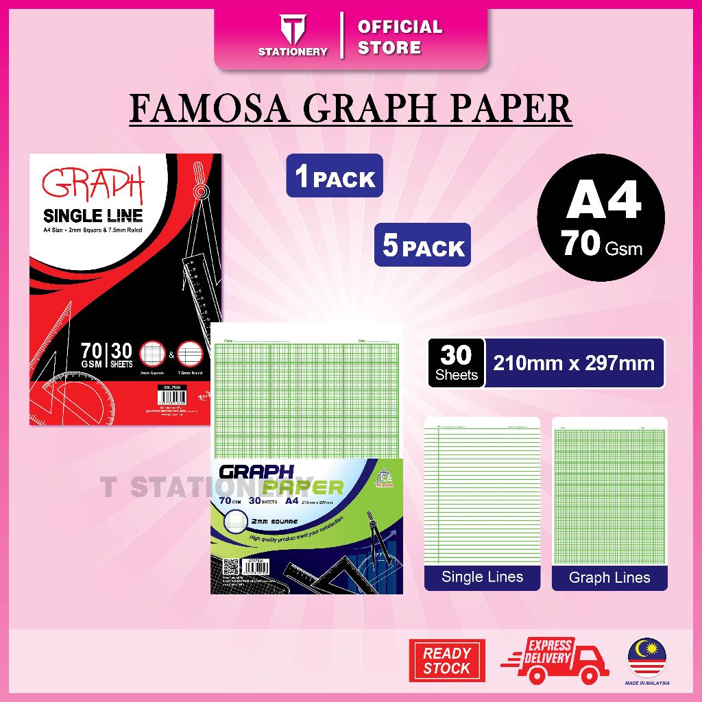 [SIDE OPEN] FAMOSA A4 10mm Square Double-Sided Graph Paper | 70gsm 30's ...