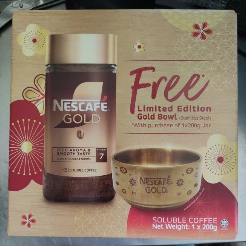 nescafe gold jar 200g FOC gold bowl(stainless steel) limited editions ...