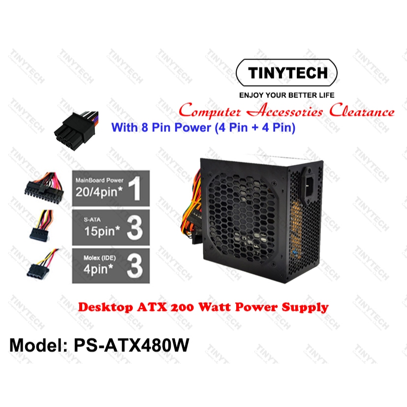 TINYTECH PS-ATX480W DESKTOP/ PC ATX POWER SUPPLY FIT MICRO-ATX ATX ...