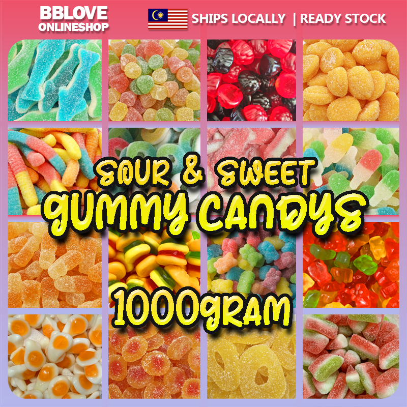 1KG bulk Soft gummy coklat masam Gula Jelly borong Sour gummy, MIX ...
