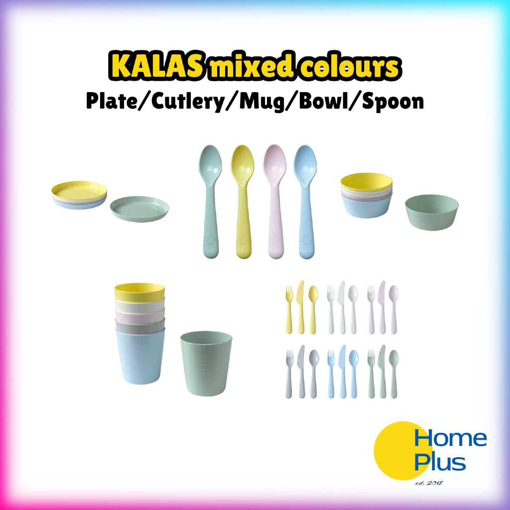 HomePlus ️ IKEA KALAS Mixed Colours Mug Bowl Cutlery Spoon Plate Fork ...