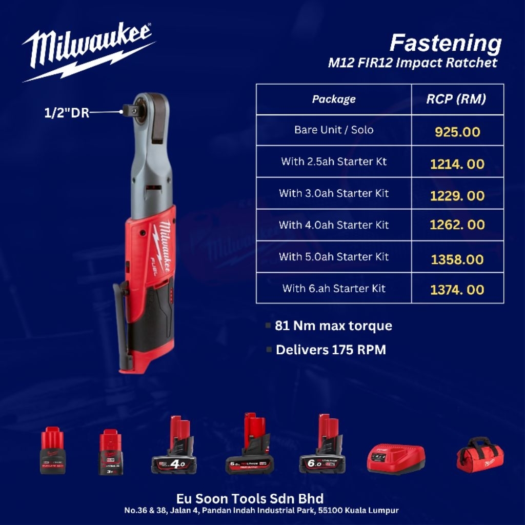 Milwaukee M12 81NM 1/2"Dr High Speed Ratchet (M12 FIR12~) | Shopee ...