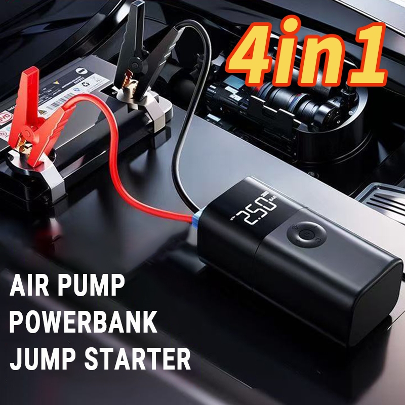 4 IN 1 Car Jump Starter With Air Pump Power Bank Portable Tire Inflator ...