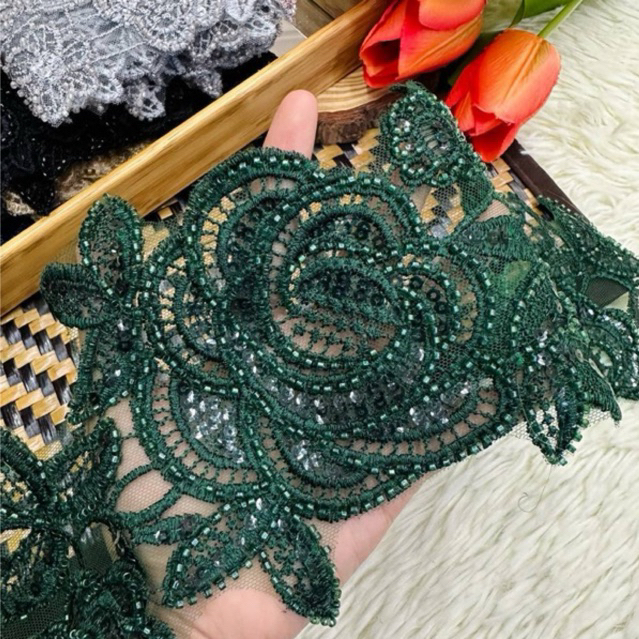 ️ LACE SIMPLE BUNGA FULL MANIK ️ BORDERLACE RENDAH FULL BEADING CANTIK ...