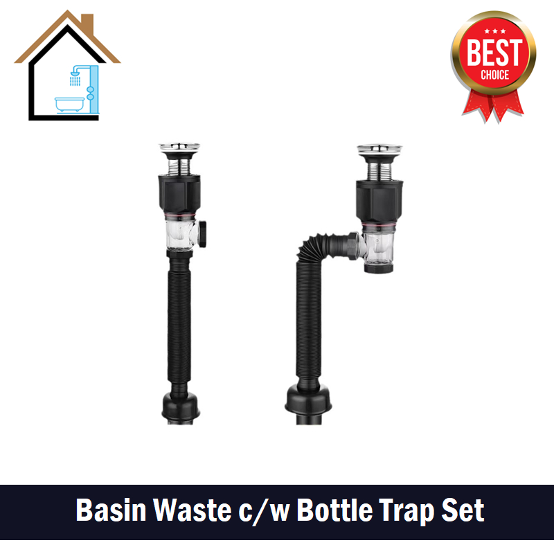 Basin Waste Bottle Trap Drain Pipe Kit for Basin with Flexible Drain ...