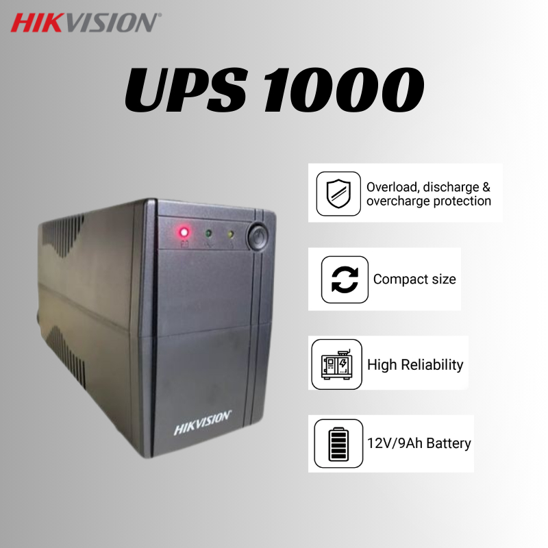 HIKVISION CCTV UPS 1000VA/600W 12V 9Ah Battery Overload, Discharge, And ...