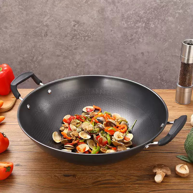 Double Handle Non Stick Honeycomb Wok Frying Wok Kuali Bertangkai Honey ...