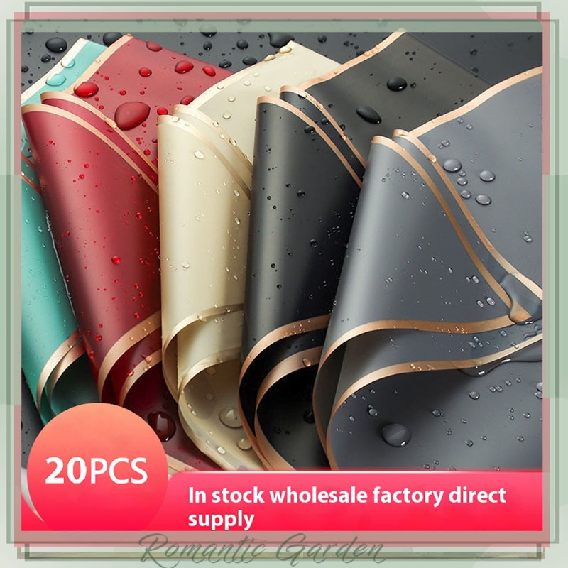 (20PCS) GOLD RIM Waterproof Flower Wrapping Paper Bouquet Florist Wrap ...
