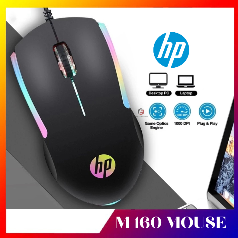 HP M160 OPTICAL USB WIRED GAMING MOUSE WITH LED EFFECT AND 3 BUTTONS 1000 DPI ERGONOMIC DESIGN ...