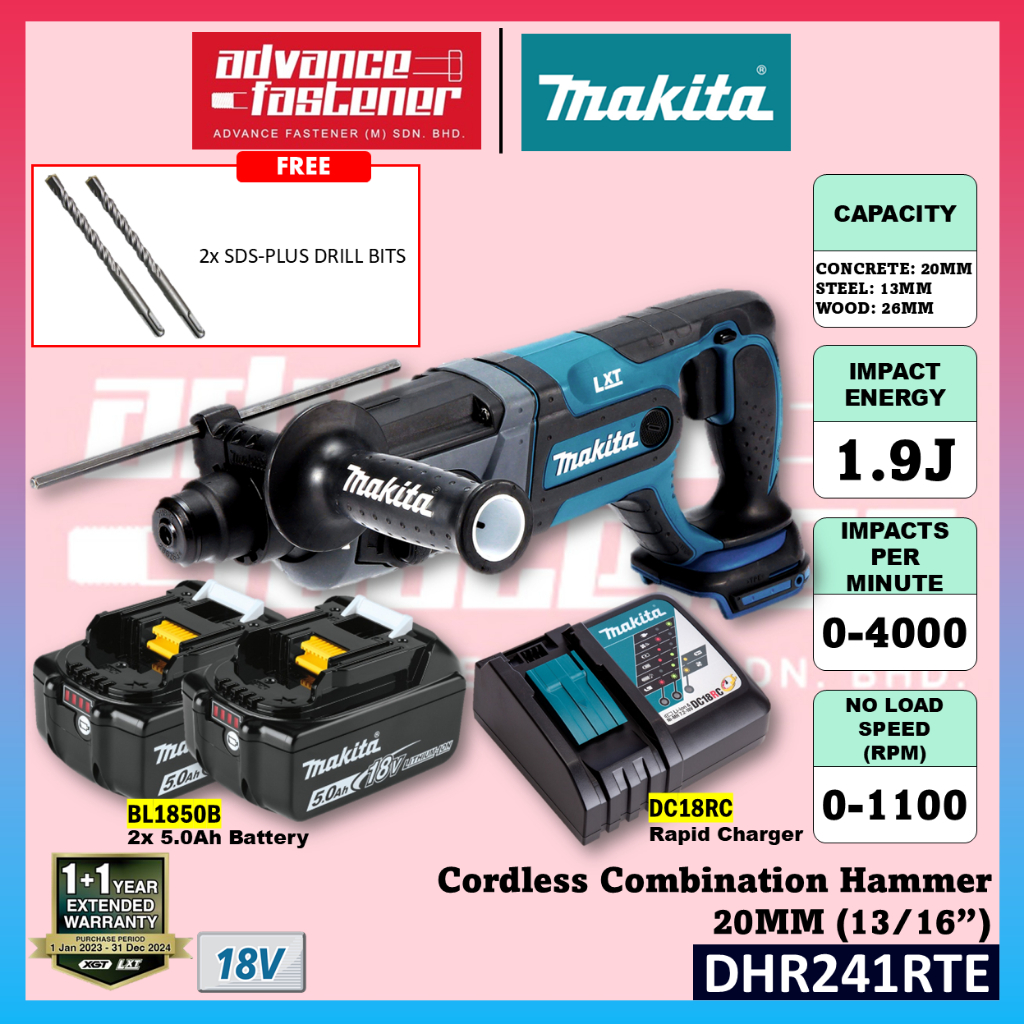 Makita DHR241RFE / DHR241Z 18V Cordless Combination Hammer 20MM (13/16 ...