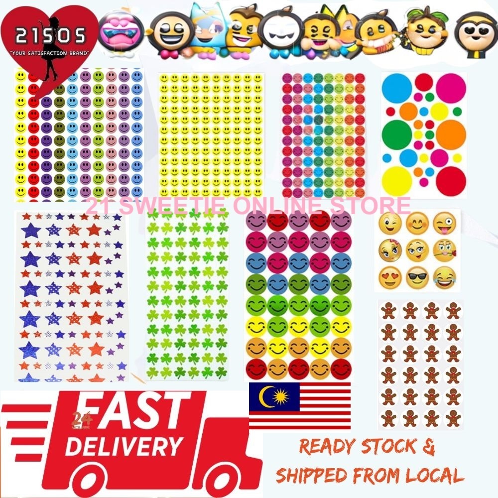 【5 Sheets] Fancy Stickers Emoji Cartoon Self Adhesive Colour Sticker ...