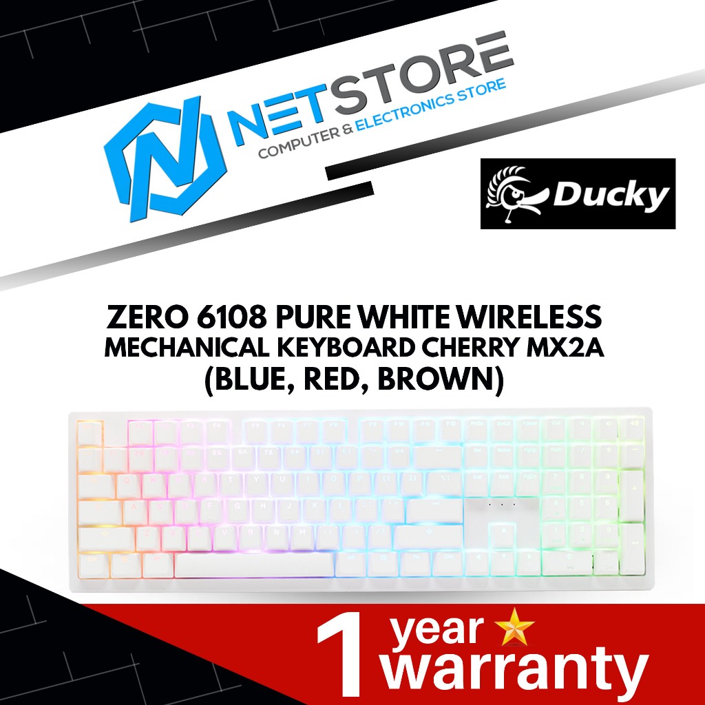 DUCKY ZERO 6108 PURE WHITE WIRELESS MECHANICAL KEYBOARD CHERRY MX2A ...