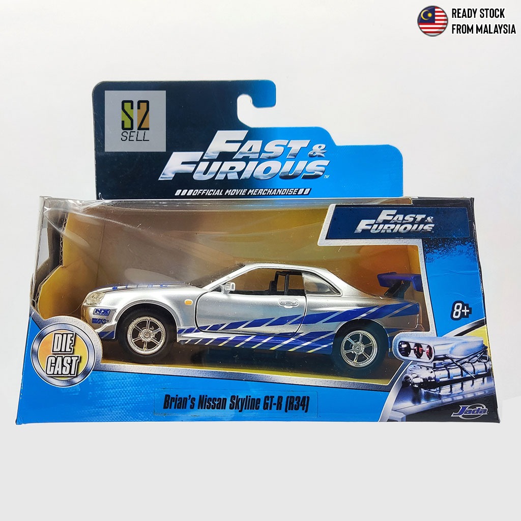 Jada Toys Fast & Furious Brian's Nissan Skyline GT-R R34 Silver Metal ...