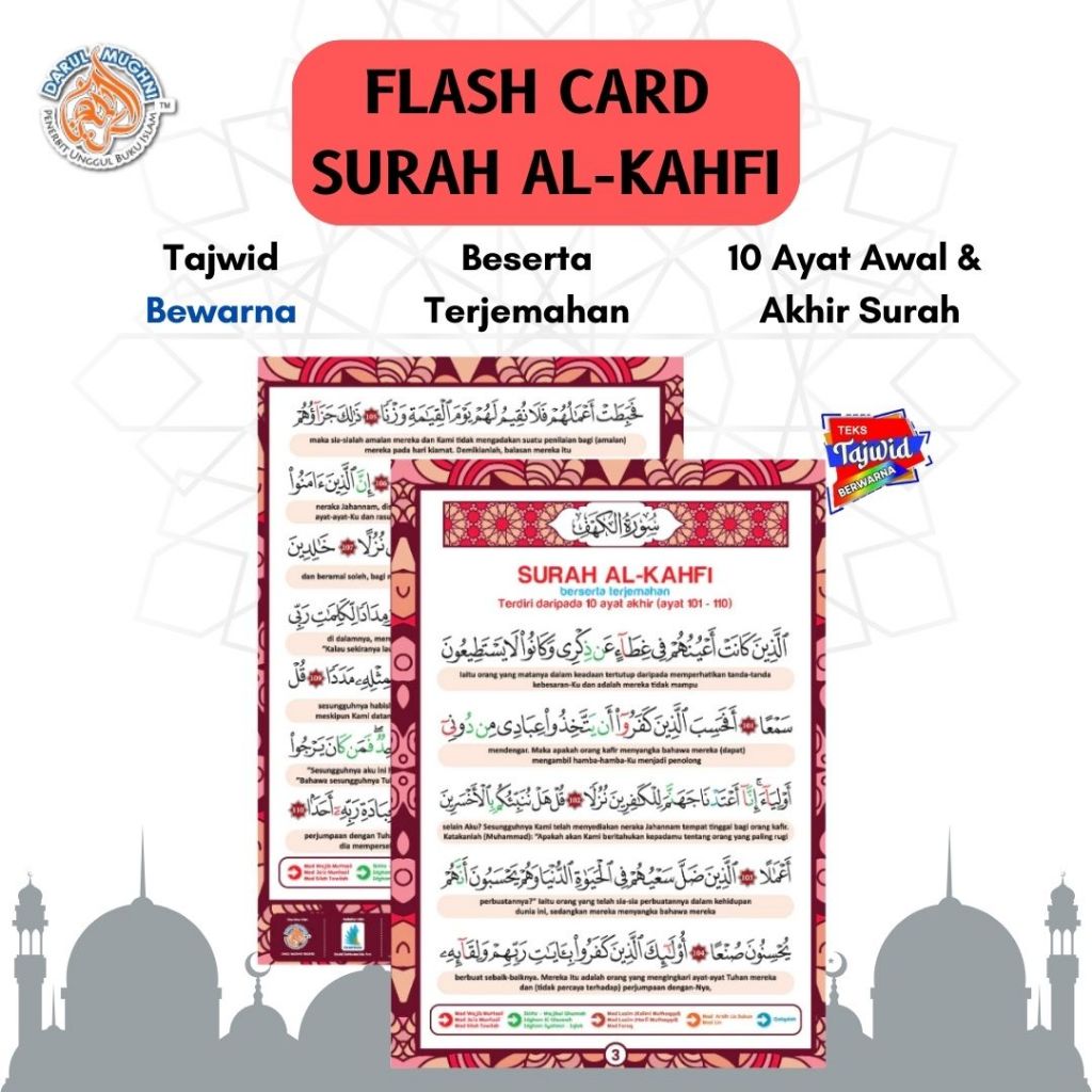 Surah AL-KAHFI FLASH CARD TRANSLATED - A4 - Surah Poster - Colored ...