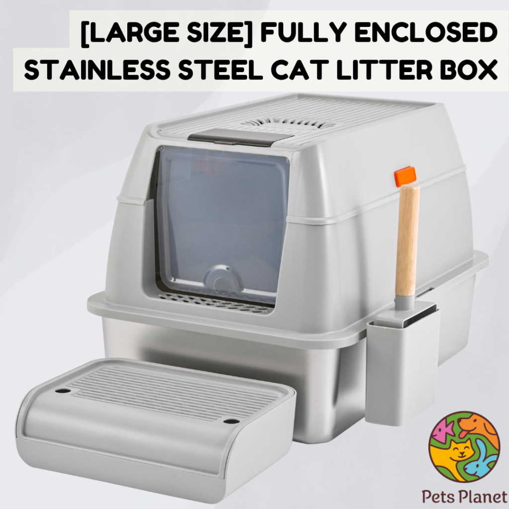 FULLY ENCLOSED Premium Stainless Steel Cat Litter Box | Large Cat ...