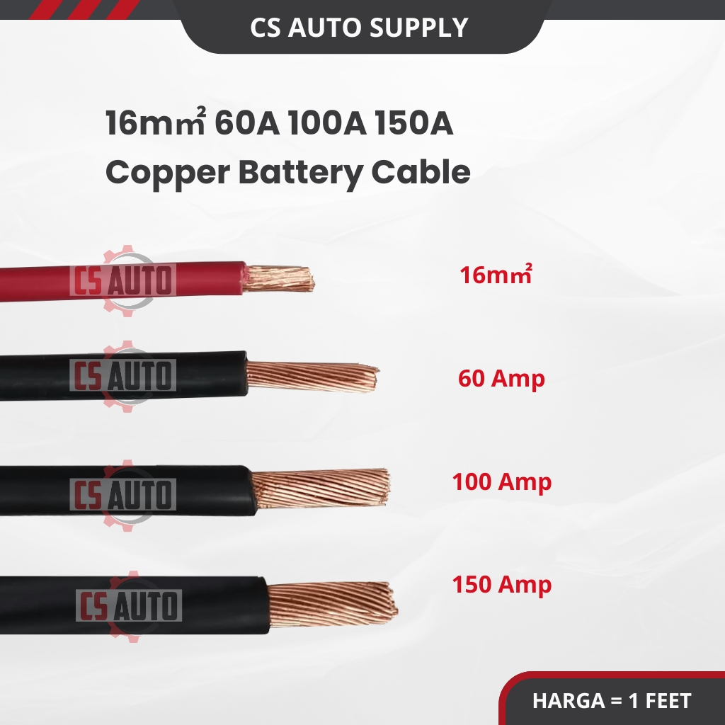 1 Feet x Battery Cable 60A 100A 150A 16mm2 for Grounding Car Lorry Boat ...