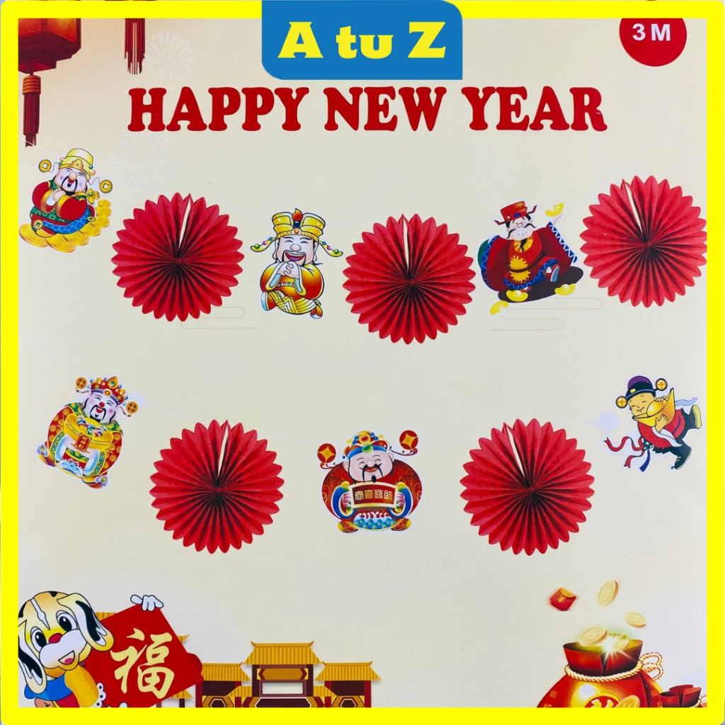AtuZ CNY Deco Hanging Paper/2025 New Year Backdrop Paper Fans for CNY ...